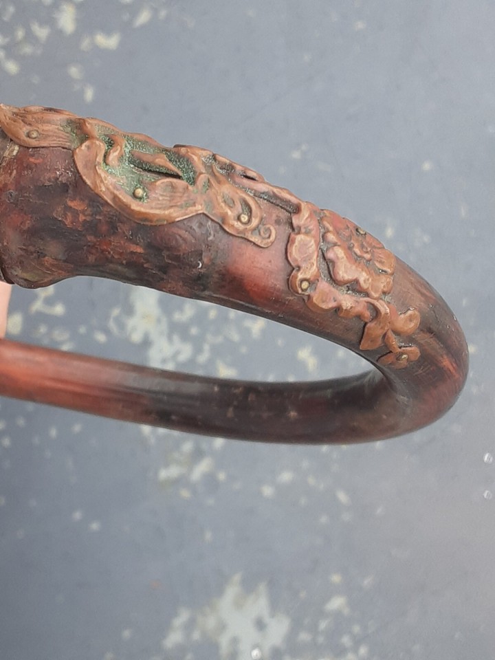 antique Japanese Meiji Period Bamboo Cane Bronze Dragon sterling silver ...