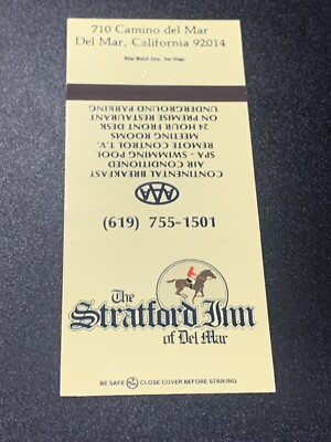 Vintage California Matchbook: “The Stratford Inn” Del Mar, CA w/Map On ...