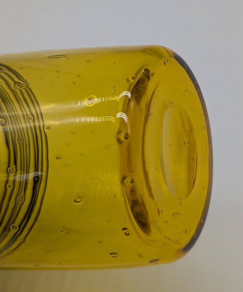 Two Steuben Reeded Threaded Art Glass Vases 1 Bristol Yellow 1 Clear No ...