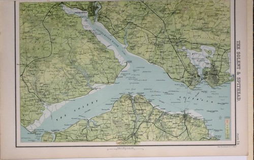 1897 VICTORIAN ANTIQUE MAP SOLENT & SPITHEAD WEST EAST COWES RYDE ...