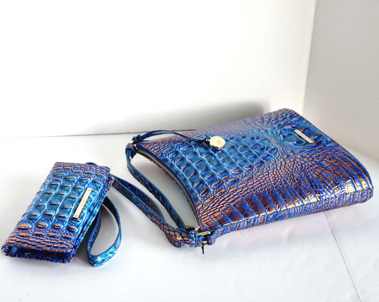🌹 Brahmin Katie Crossbody Deep Azure Leather Messenger Bag + Bi-fold ...