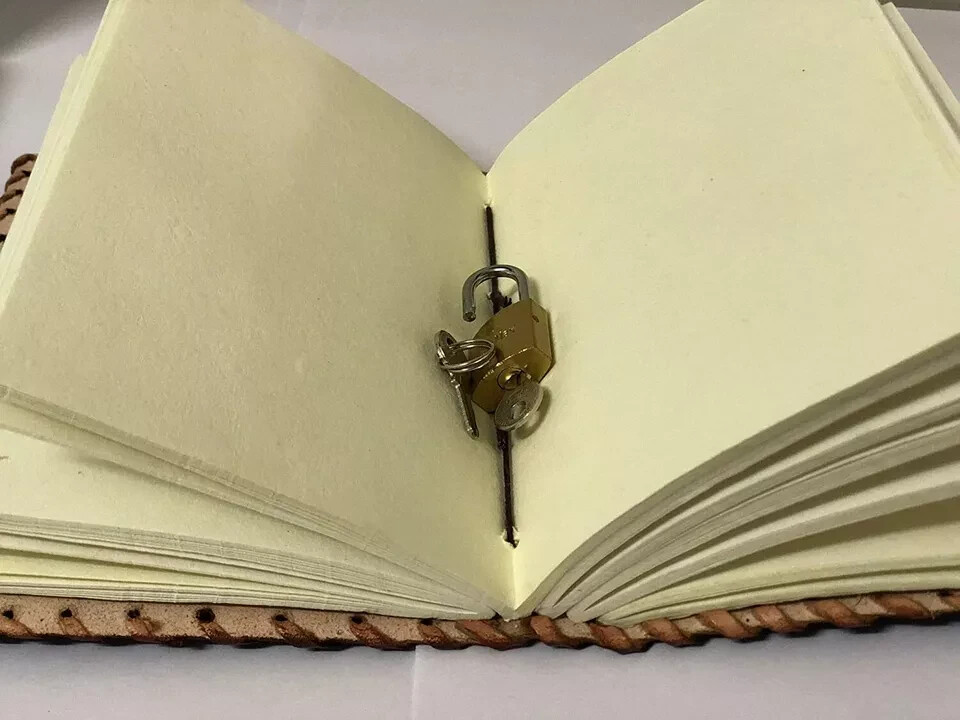 7" Leather Handmade Brown Journal Blank Book Travel With Antique Lock ...