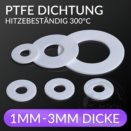 1mm 2mm 3mm Thick White PTFE High Temp Flat Ring Plastic Washer Seal ...