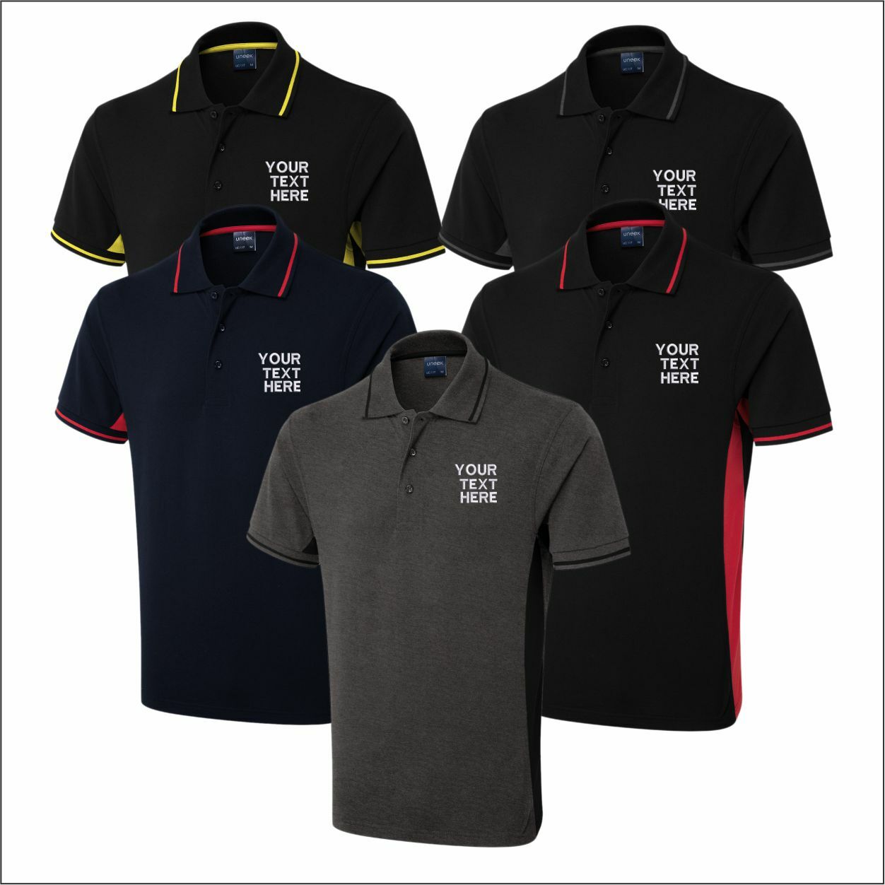Personalised Embroidered Uneek Two Tone Polo Shirt Custom Text Casual ...
