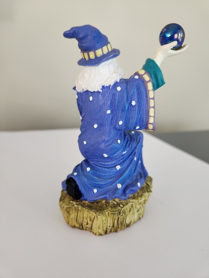 Fantasy of Glenwillow Blue Robed Wizard Ceramic Figurine Crystal Ball ...