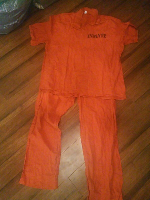 PRISON COSTUME ORANGE Inmate Jail Suit Prisoner Uniform Halloween ...