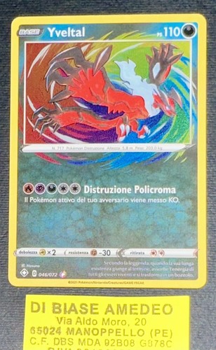 POKEMON YVELTAL AMAZING 046/072 SHINING FATES ITALIANO NM/MINT 2021 ...