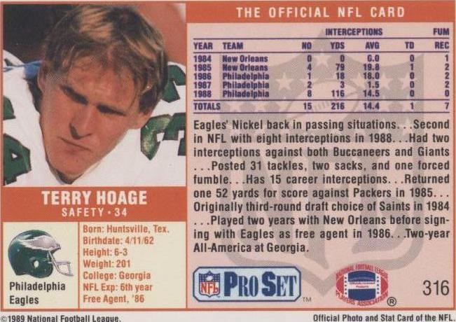 1989 Pro Set Terry Hoage #316 for sale | eBay