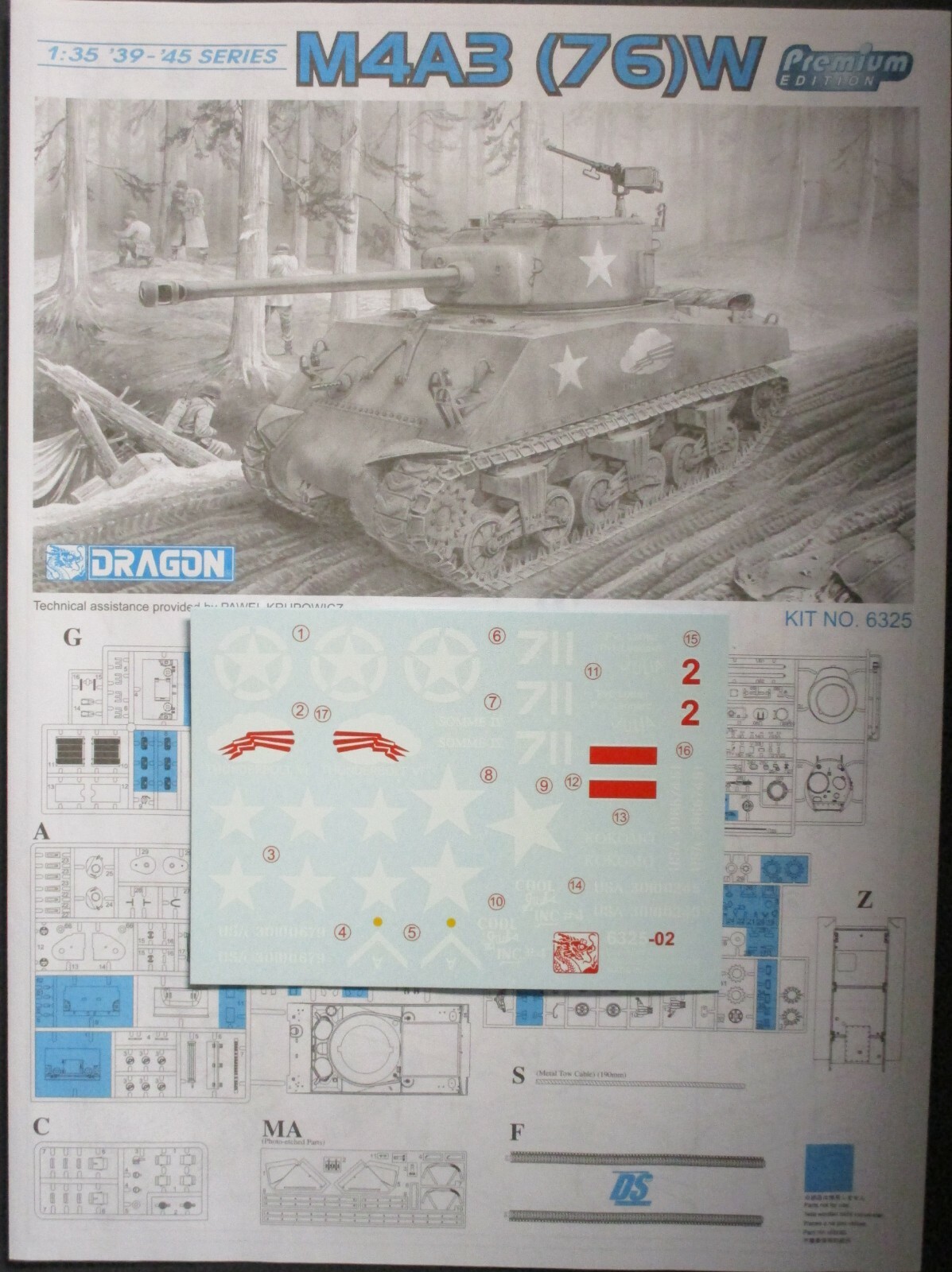 DRAGON 1/35 Scale Sherman M4A3(76)W - Decals & Directions from Kit No ...