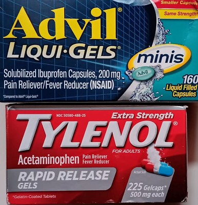2pk of MIX LOT Advil Liqui Gels Minis 160ct+ 225 Tylenol Gelcaps=385 ct ...