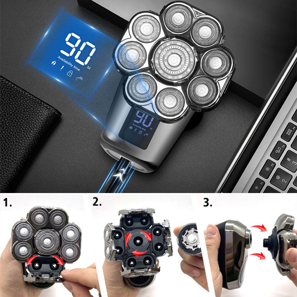 9D Detachable Head Shavers 5-in-1 Electric Razor for Bald Men Wet/Dry ...