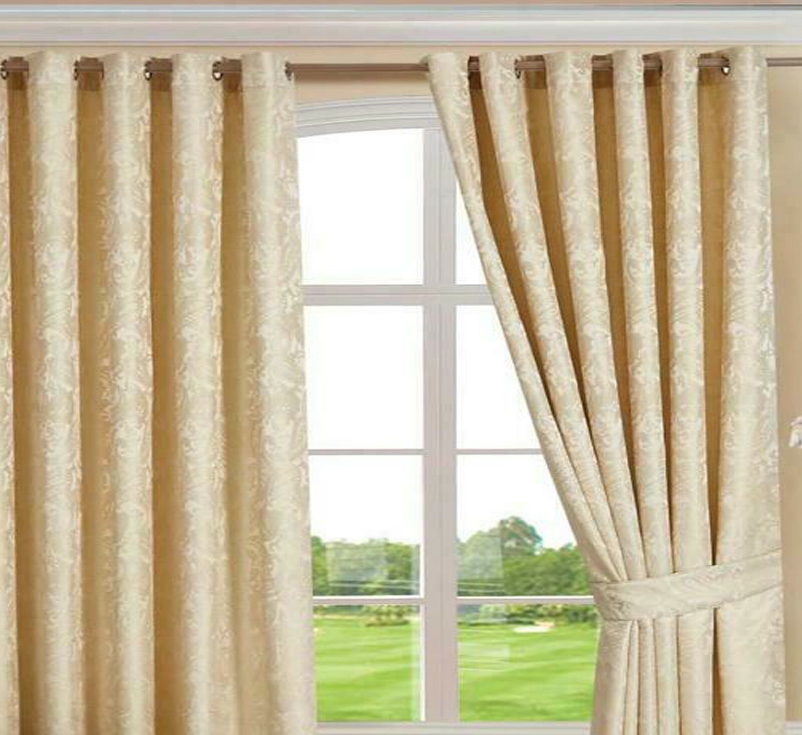Ring Top Curtains Pair Set Jacquard Fully Lined Eyelet Ready Made Free ...