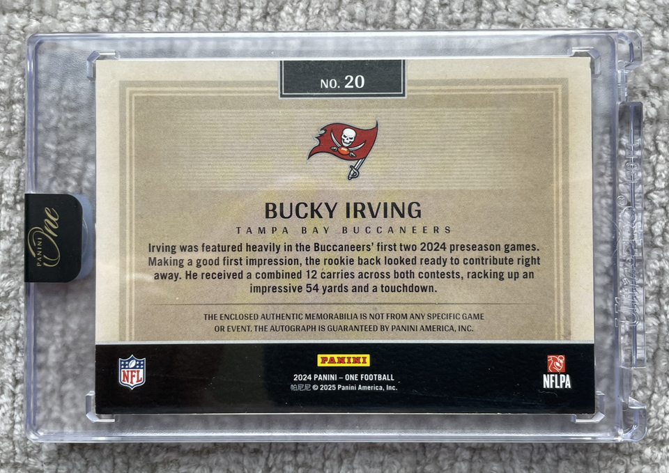 Bucky Irving 2024 Panini One Rookie Patch Auto /199 #20 | eBay