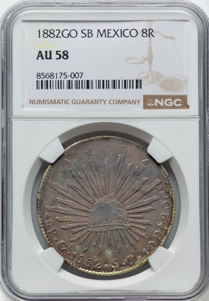 Mexico 8 Reales 1882-Go SB Guanajuato Mint. NGC AU-58! Lustrous ...