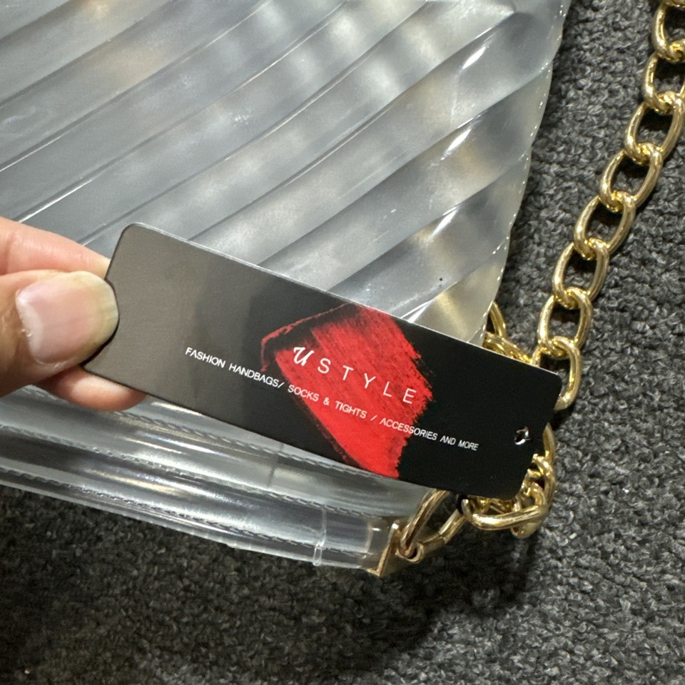 Clear PVC Crossbody Bag Gold Chain Shoulder Purse Jelly Style U Style ...