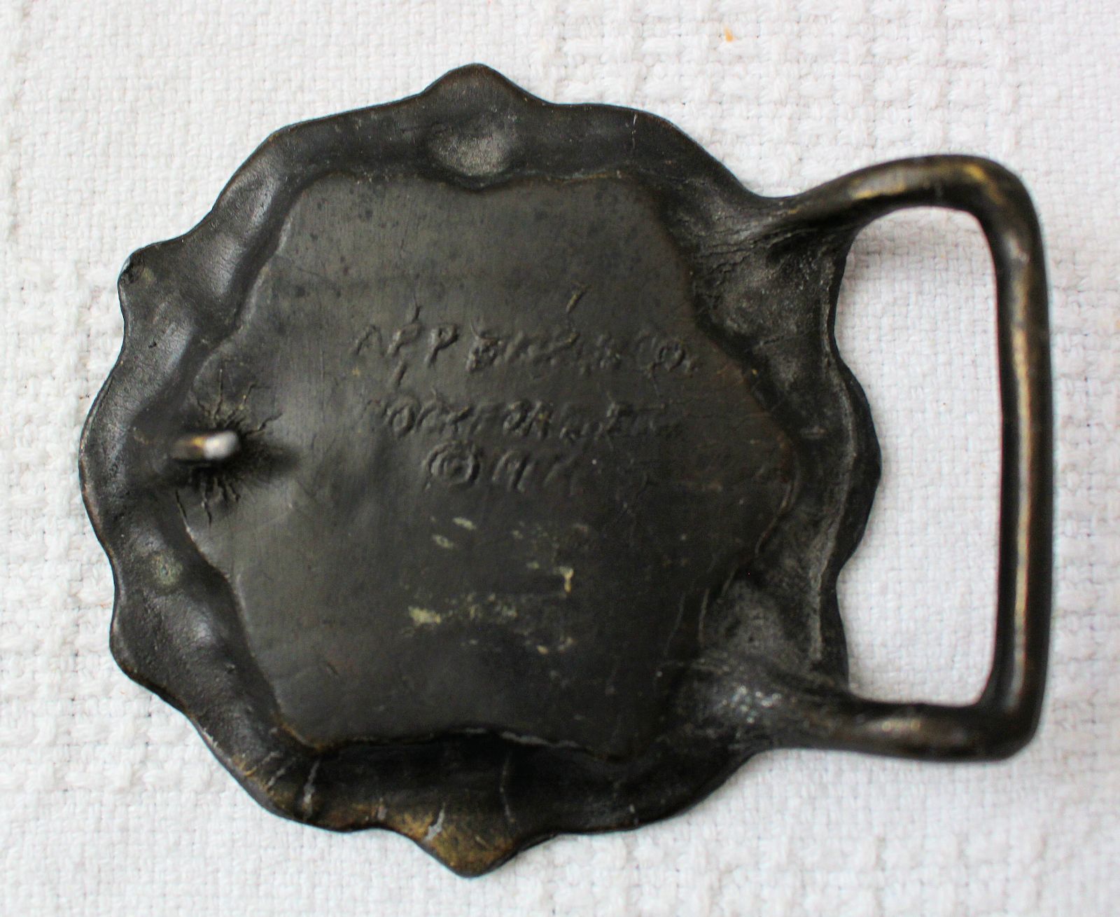 Vintage Belt Buckle with Scalloped Edges, Red Background and Center ...