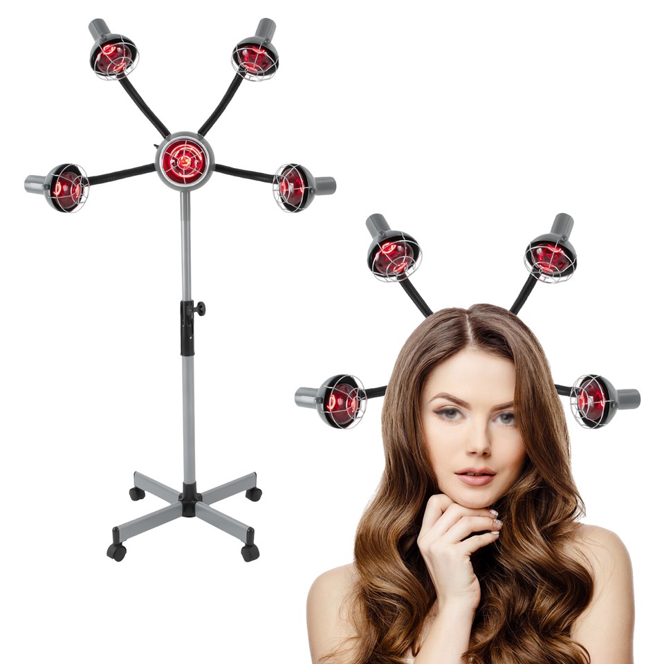 750W 5 Head Salon Infrared Heat Lamp, Adjusting Height Styling Perming ...