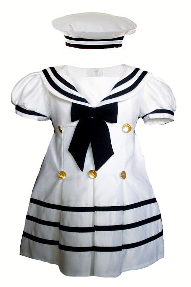 Hermosa 2pcs Navy or White Sailor Dress Hat Outfit for Baby Girl ...