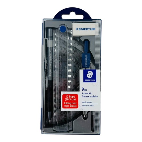 Staedtler 9 Piece School Kit with 12 in Folding Ruler, Metal Compass ...