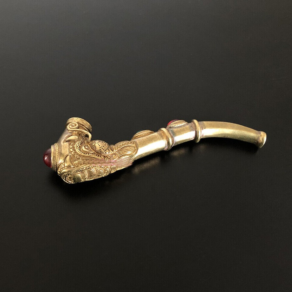 Handmade Carving Dragon Brass Metal Smoking Pipe Chamber Tobacco Herb ...