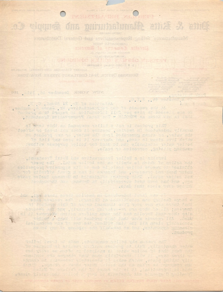 Pitts & Kitts Manufacturing & Supply New York NY 1912 Letter Perolin ...