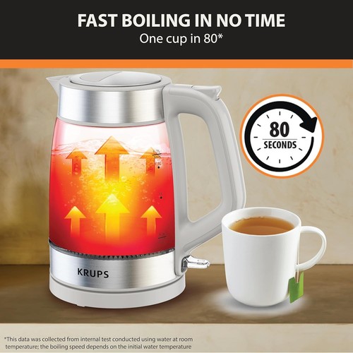KRUPS Electric Kettle, 1.8-Qt (1.7L) Tea Kettle, 1500W with LED ...