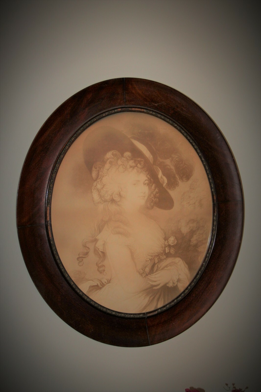 24" Antique Oval Wall Frame Wood Glass Edwardian Woman Lady Portrait ...