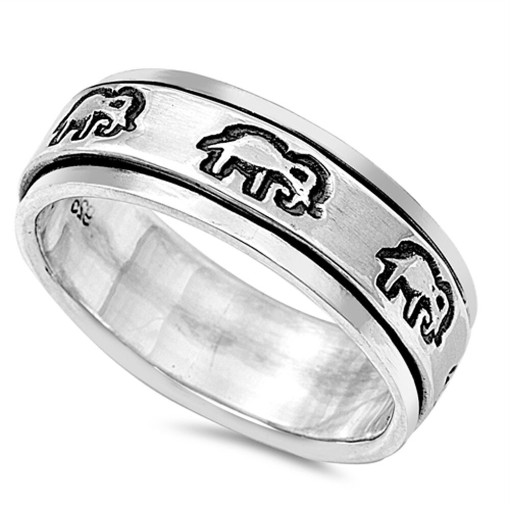 Men 8mm 925 Sterling Silver Band Oxidize Finish Elephant Spinner Ring ...