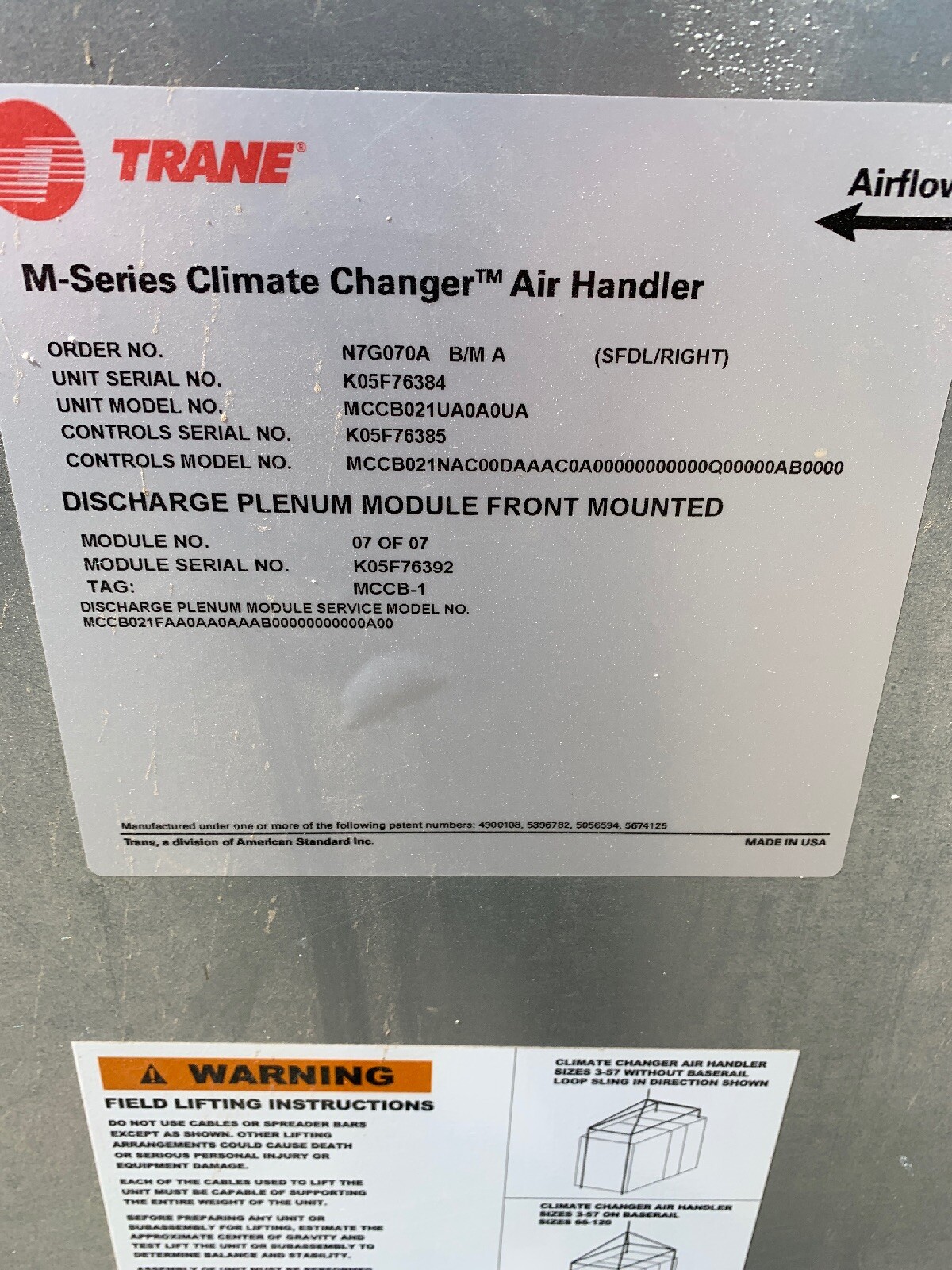 TRANE M SERIES Climate Changer Air Handler Model MCCB021UA0A0UA | eBay