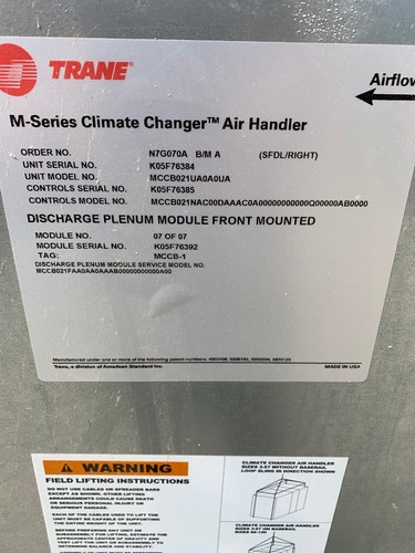 TRANE M SERIES Climate Changer Air Handler Model MCCB021UA0A0UA | eBay