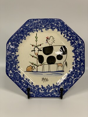 Molly Dallas Spatterware Folk Art Pottery Small Octagon Christmas Plate ...