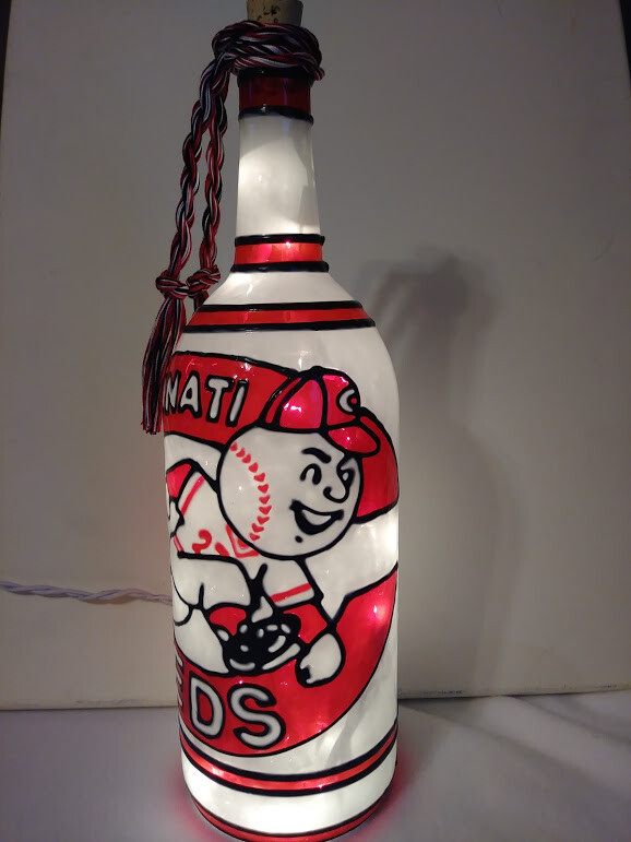 Cincinnati Reds Inspired Bottle Lamp Handpainted Lighted Stained Glass ...