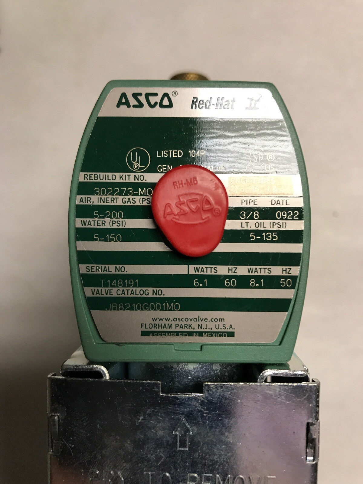 Asco,JB8210G001MO,Solenoid Valve MX140 2W NC 3/8 INCH | eBay