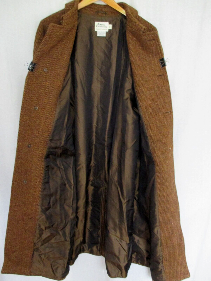 Faconnable Mens Overcoat XL Brown Herringbone Pattern 100% Wool Made in ...