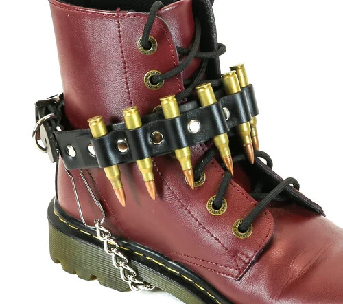 Black Leather Boot Strap .223 Brass Bullets & Chain Punk Rock Emo Metal ...