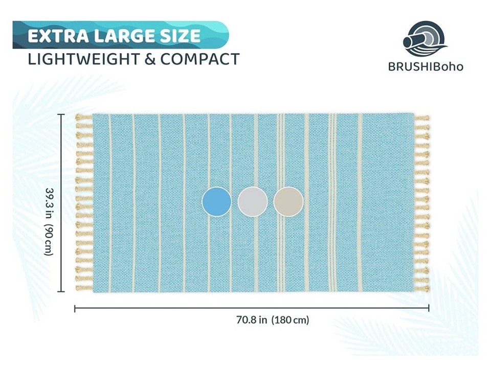 NEW NWT Aqua Blue Turkish Style Beach Towel Quick Dry Sand Free ...