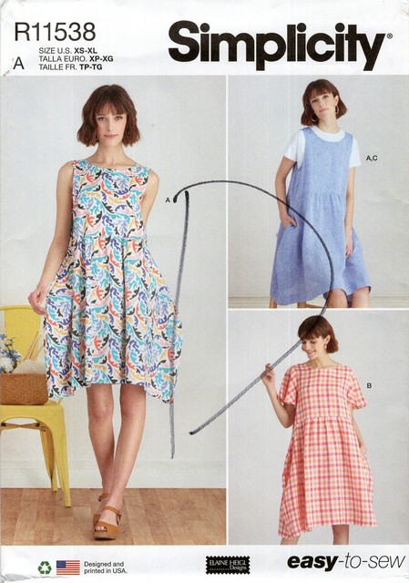 Simplicity R11536 Pullover Patchwork Swing Dress w Pockets Sz XS-XL ...