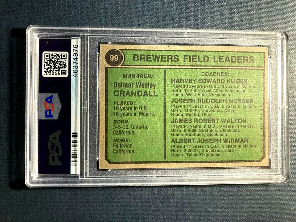 1974 Topps Brewers Manager Del Crandall #99 NM-MT PSA 8, Reduced Price ...