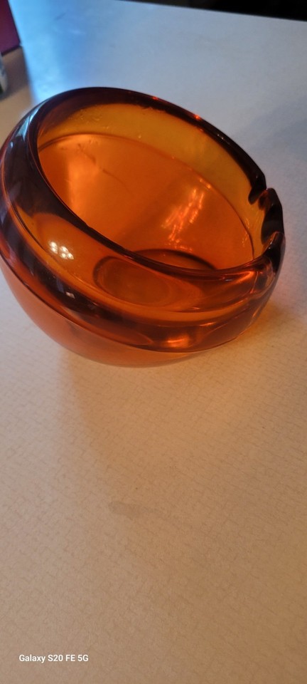 MCM Viking Glass Ashtray Orange Orb Sphere Cigar And Cigarettes Holder ...