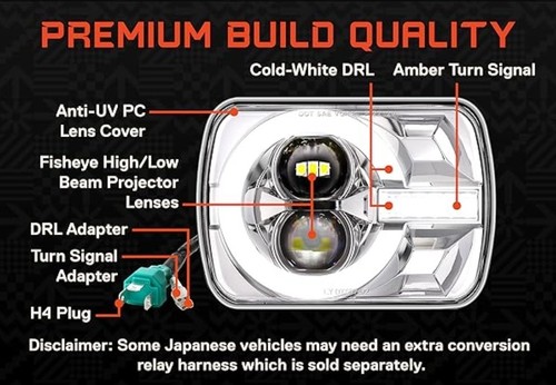 TRUE MODS 5x7 Inch H6054 6054 LED Headlights Bright H4 Chrome Lamp ...