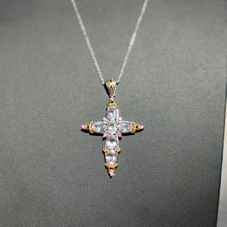 Chrysos Italy Sterling Silver & Gold Plated Tanzanite & Topaz Cross ...