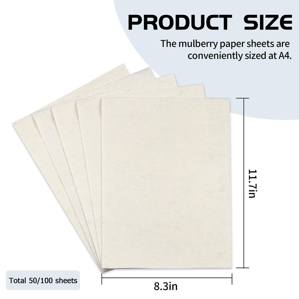 100 Sheets A4 Mulberry Paper Sheets Natural Fiber Rice Paper,8.3 x 11 ...