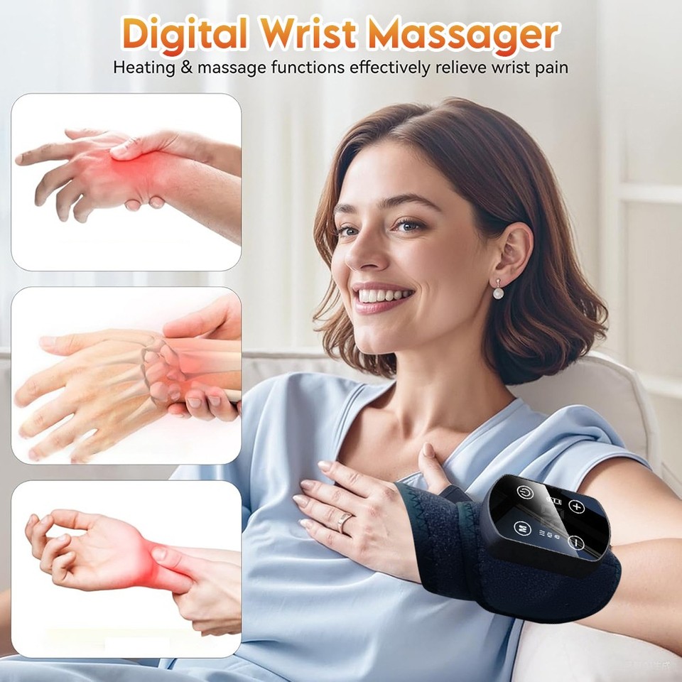Cordless Hand Wrist Massager Pain Relief with 5 Heat Levels & 3 ...
