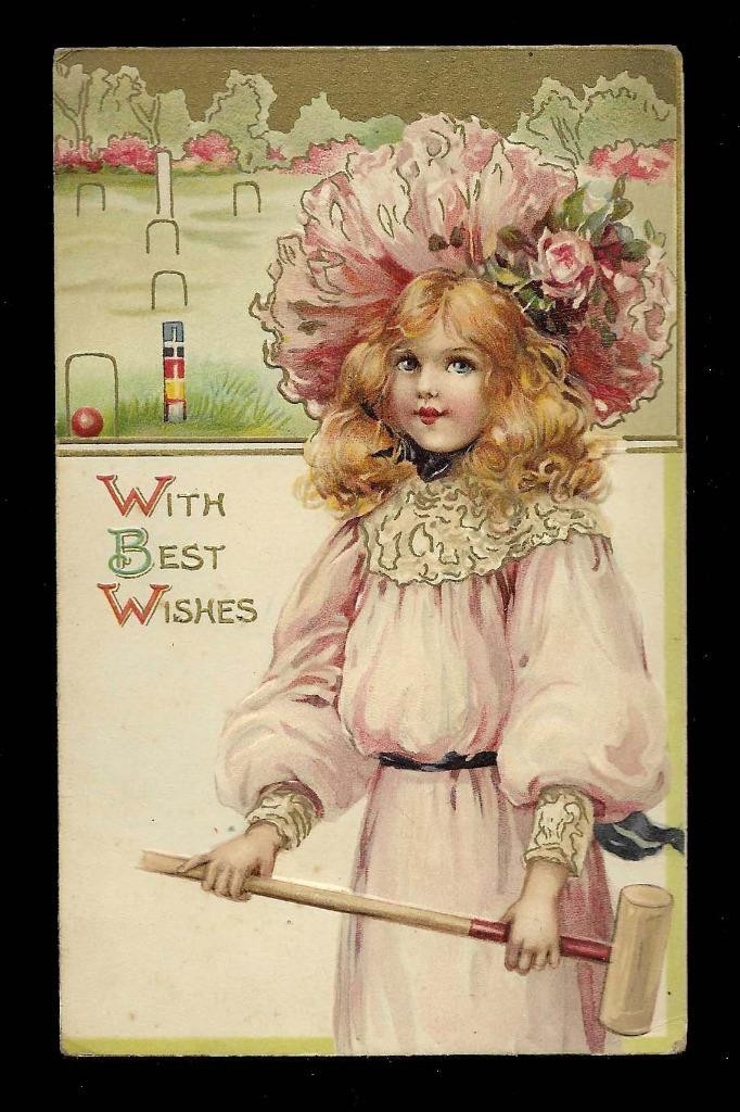 P56 - BEAUTIFUL GIRL - CROQUET - TUCK EDWARDIAN FOLDING EMBOSSED XMAS ...