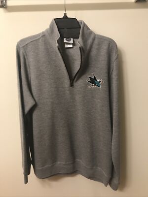 San Jose Sharks NHL 1/4 Zip Embroidered Pullover Mens Medium Gray ...