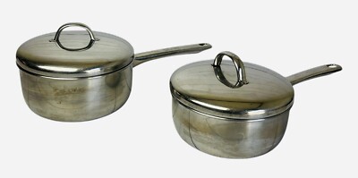 ESTIA Vulcano 2 Qt And 3 Qt Saucepans & Lids Copper Tri-Ply Bottom 4 ...