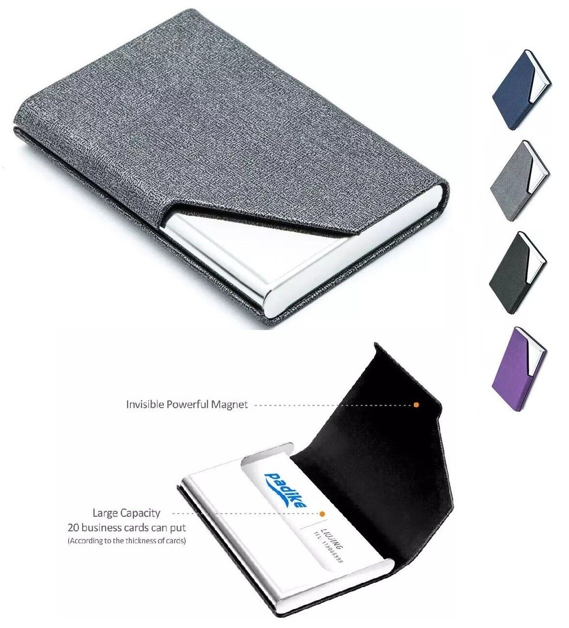Business Name Card Holder Luxury PU Leather & Stainless Steel Multi ...