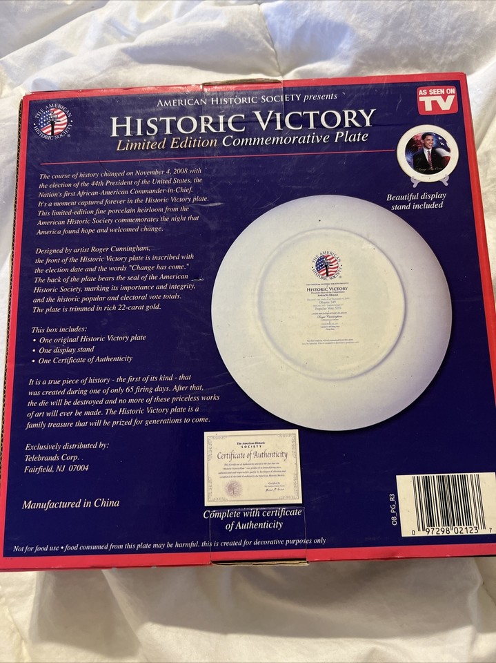 BARACK OBAMA ELECTION DAY COLLECTIBLE PLATE NOVEMBER 8, 2008 HISTORIC ...