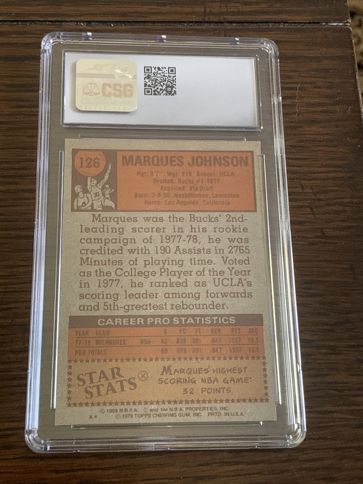 1978-79 TOPPS BASKETBALL MARQUES JOHNSON ROOKIE RC #126 EX/NM CSG 6 HOF ...