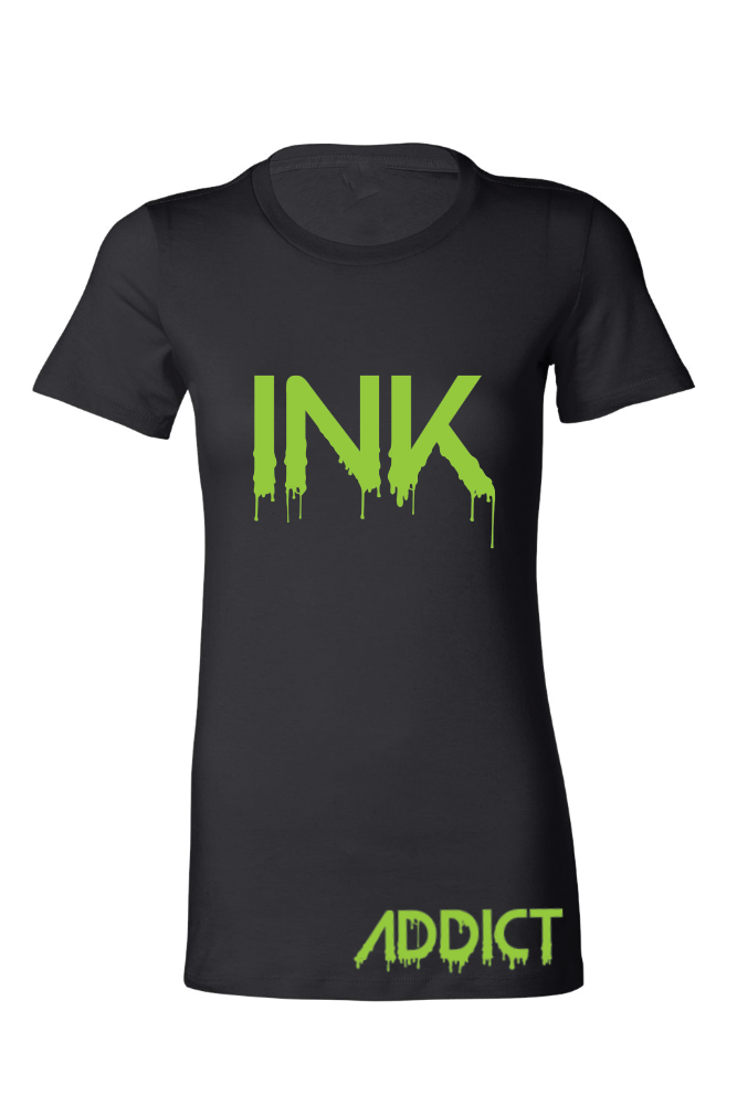NEW InkAddict WOMENS INK DRIP SLIM FIT Tee Shirt BLACK/GREEN SMALL ...